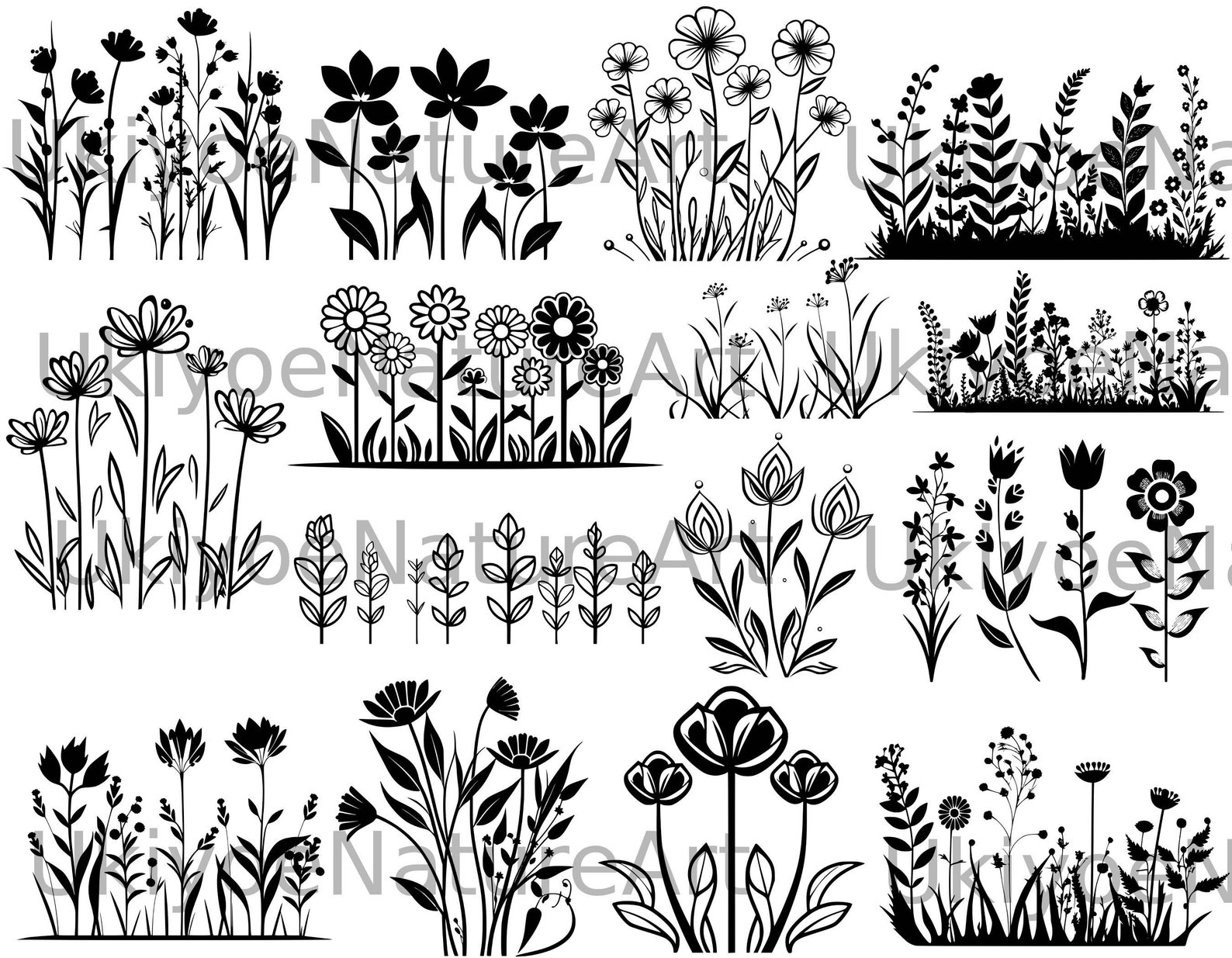 26 Wildflower SVG and PNG Bundle - Wildflower Row Svg - Wildflower ...
