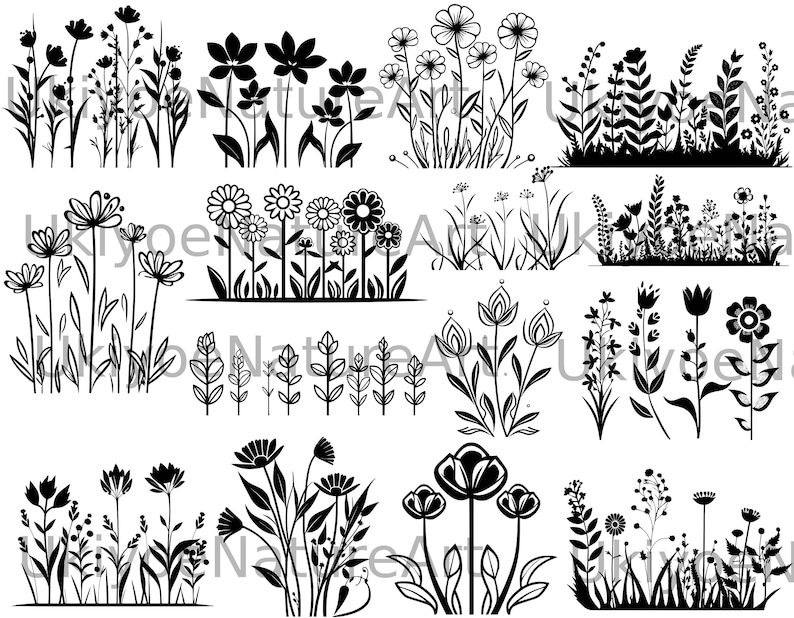 26 Wildflower SVG and PNG Bundle - Wildflower Row Svg - Wildflower ...