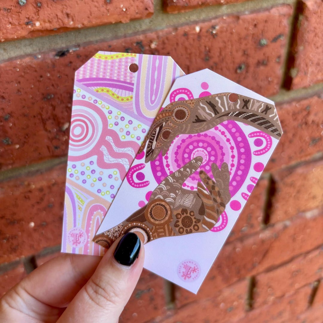 Gift Tag Set Pink Indigenous Art Print 2pk - Etsy Australia