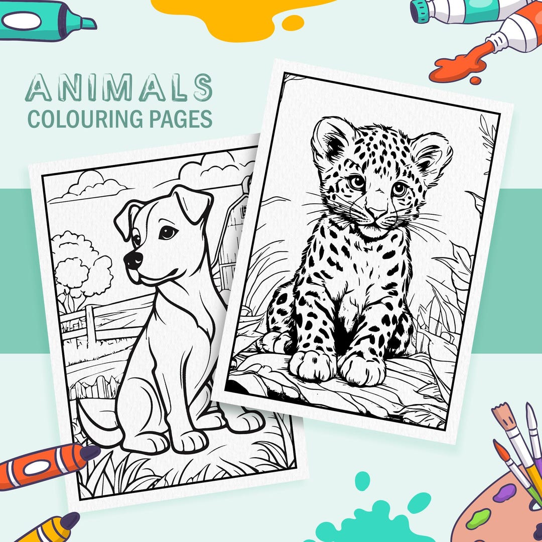 Digital Kids Coloring Book | Adorable Animal Printables Featuring Tiger ...