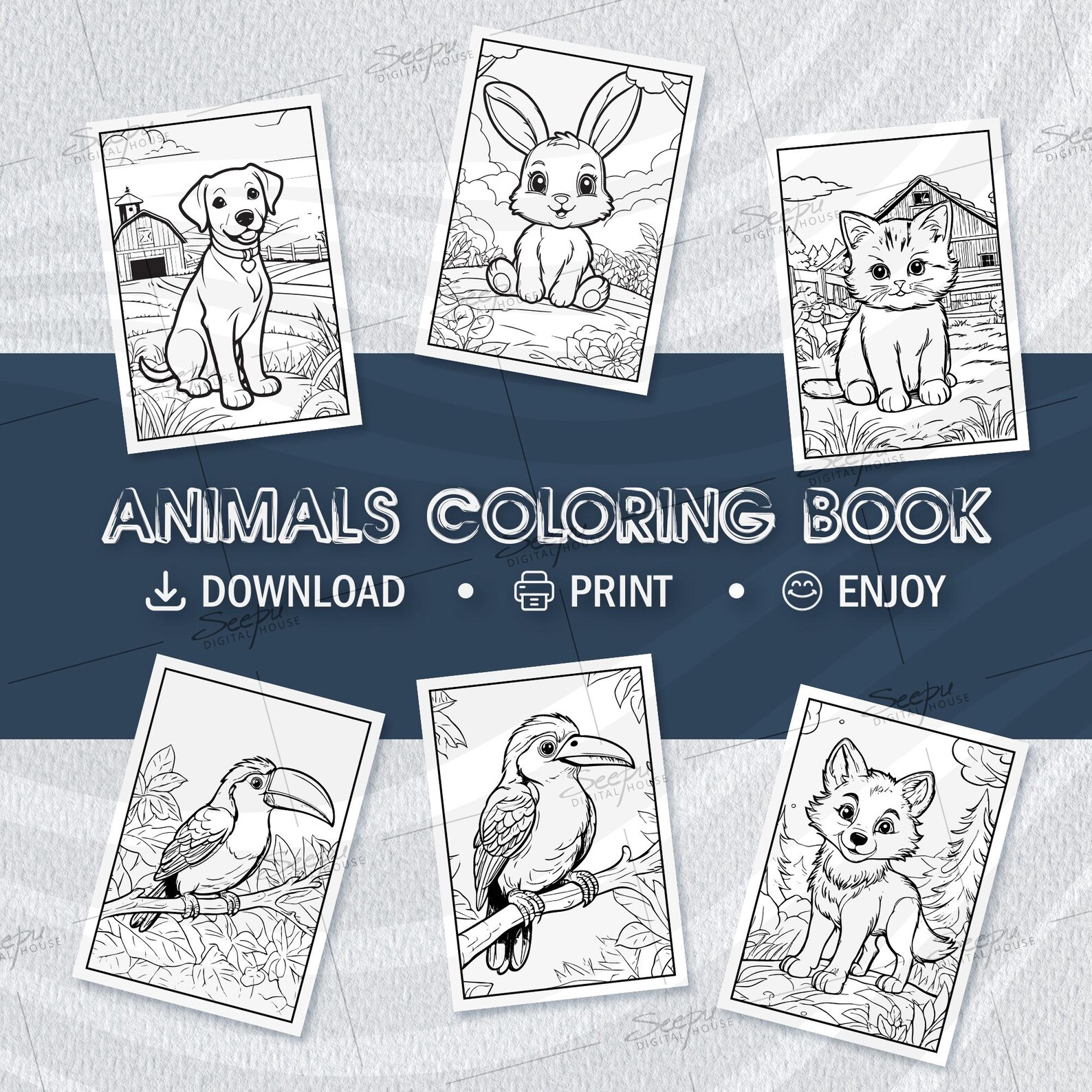 Printable Animal Coloring Pages | Fun Kids Digital Download Activity ...