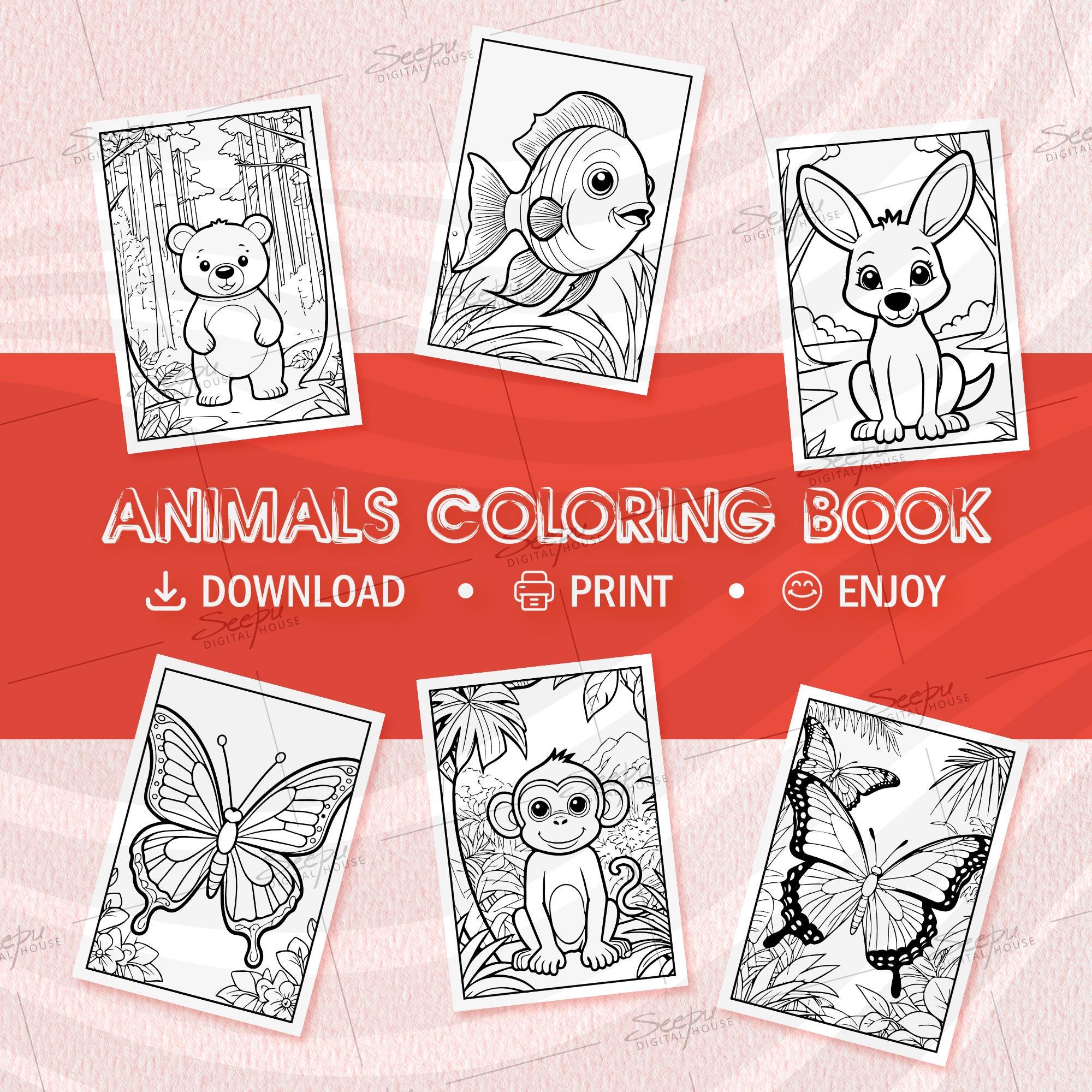 Printable Digital Coloring Book for Kids | Cute Animal Themes With ...