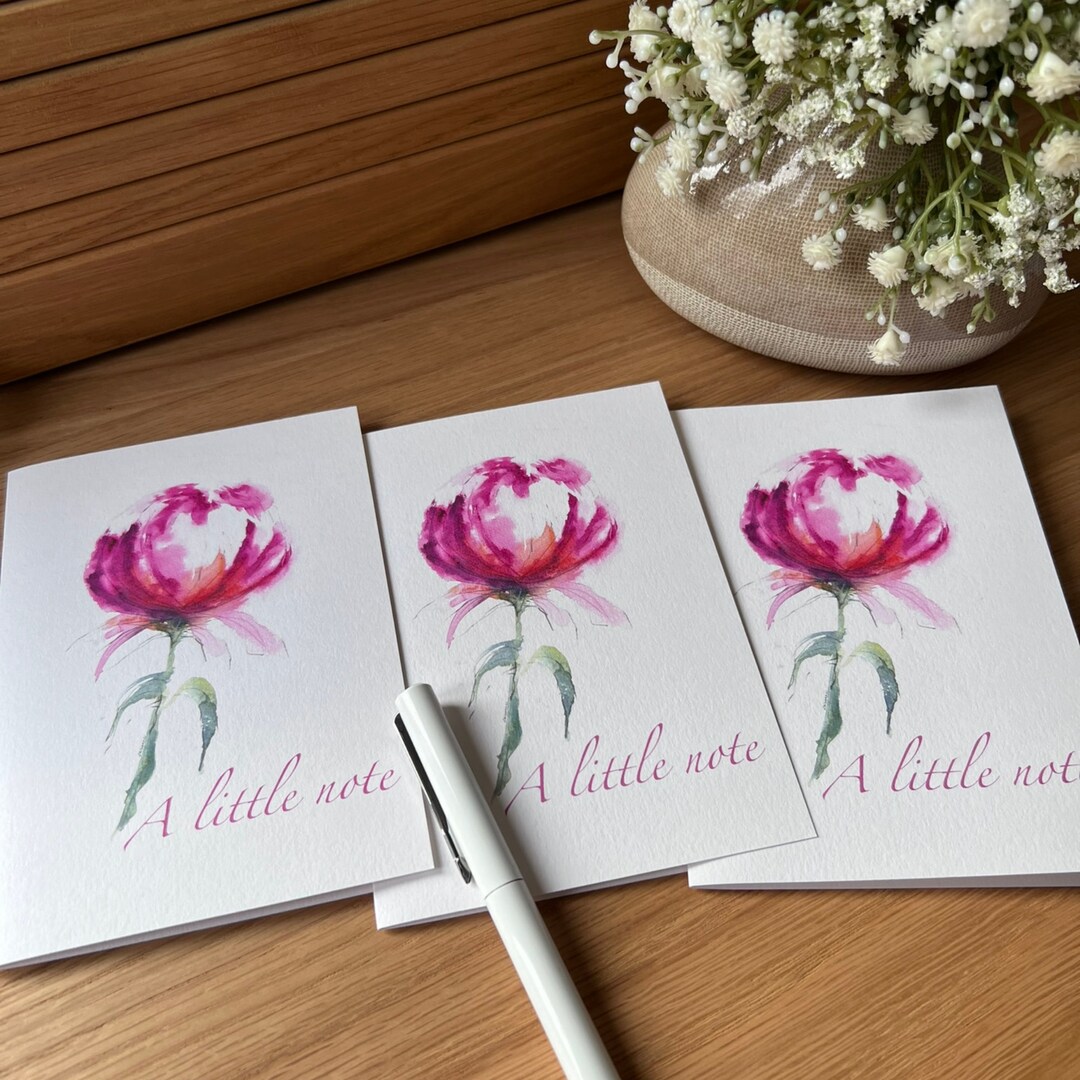 Peony Note Card Box of 5 With Envelopes - Etsy UK