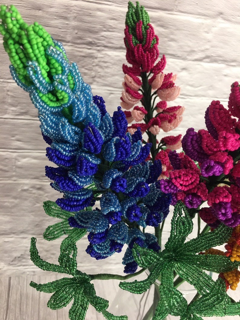 Bouquet of 5 Lupines Flowers Bouquet Beaded Wlowers Lupines Wildflowers ...
