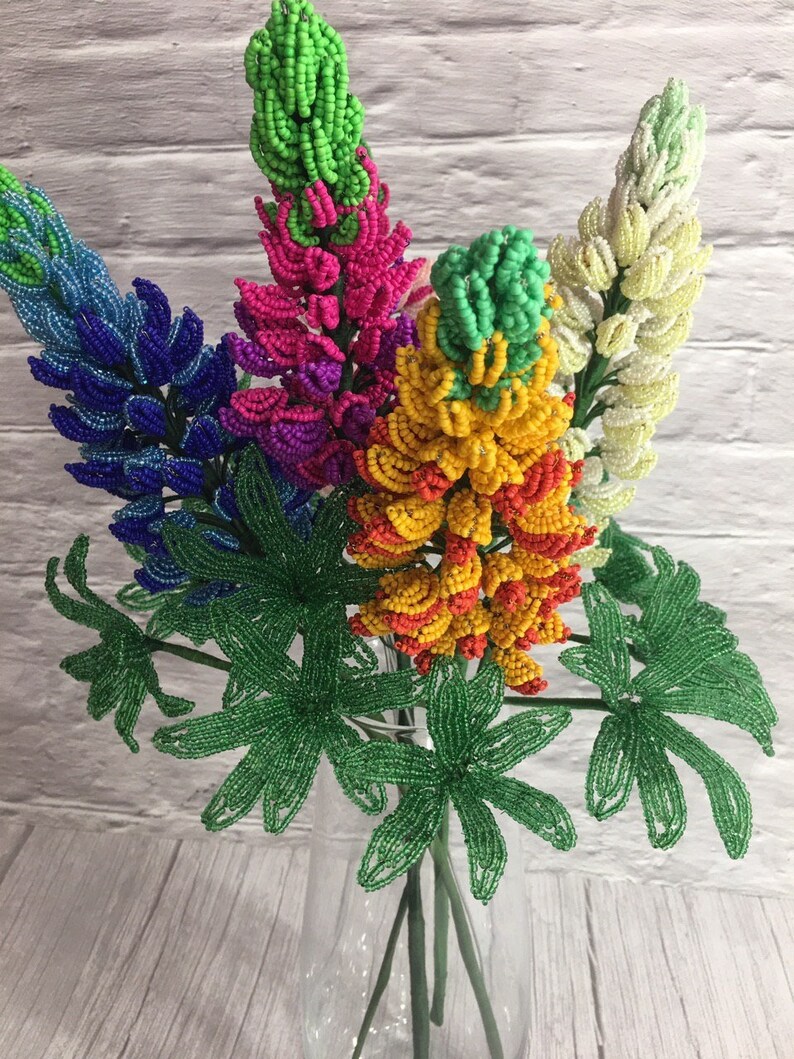 Bouquet of 5 Lupines Flowers Bouquet Beaded Wlowers Lupines Wildflowers ...