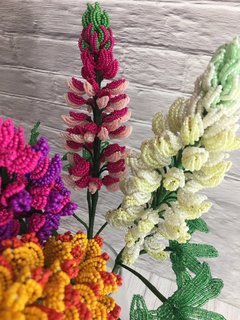 Bouquet of 5 Lupines Flowers Bouquet Beaded Wlowers Lupines Wildflowers ...