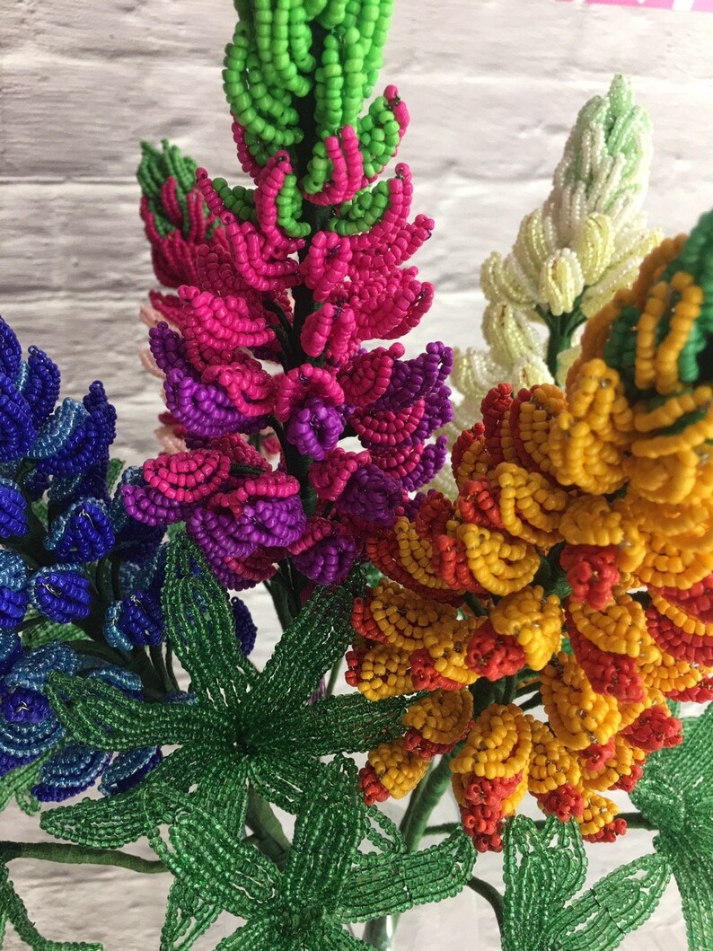 Bouquet of 5 Lupines Flowers Bouquet Beaded Wlowers Lupines Wildflowers ...