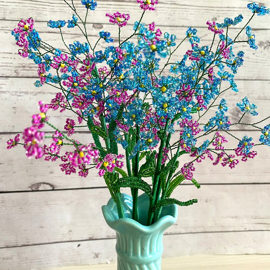 Forget-me-not Flowers Bouquet Beaded Wlowers Wildflowers Bouquet of ...
