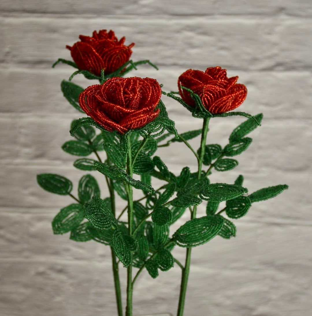 Bouquet of Red Tea Roses Flowers Bouquet Beaded Flowers Wildflowers Red ...