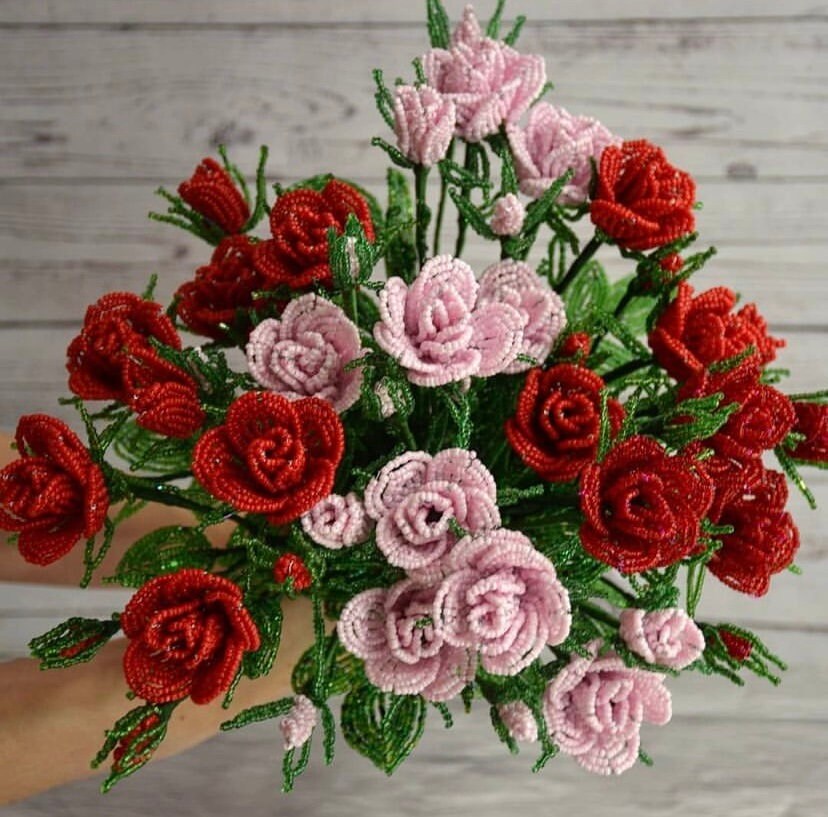 Bouquet Bush Roses Flowers Bouquet Beaded Flowers Wildflowers Pink Rose ...