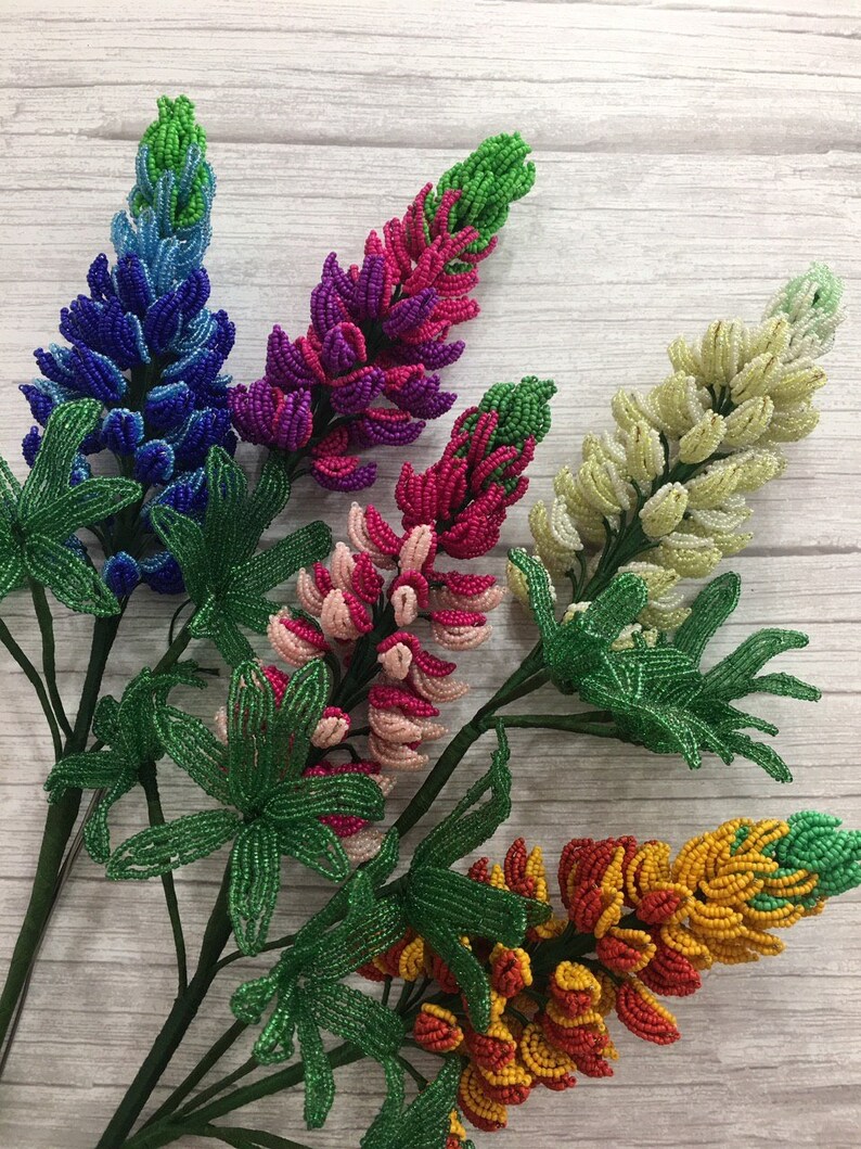 Bouquet of 5 Lupines Flowers Bouquet Beaded Wlowers Lupines Wildflowers ...