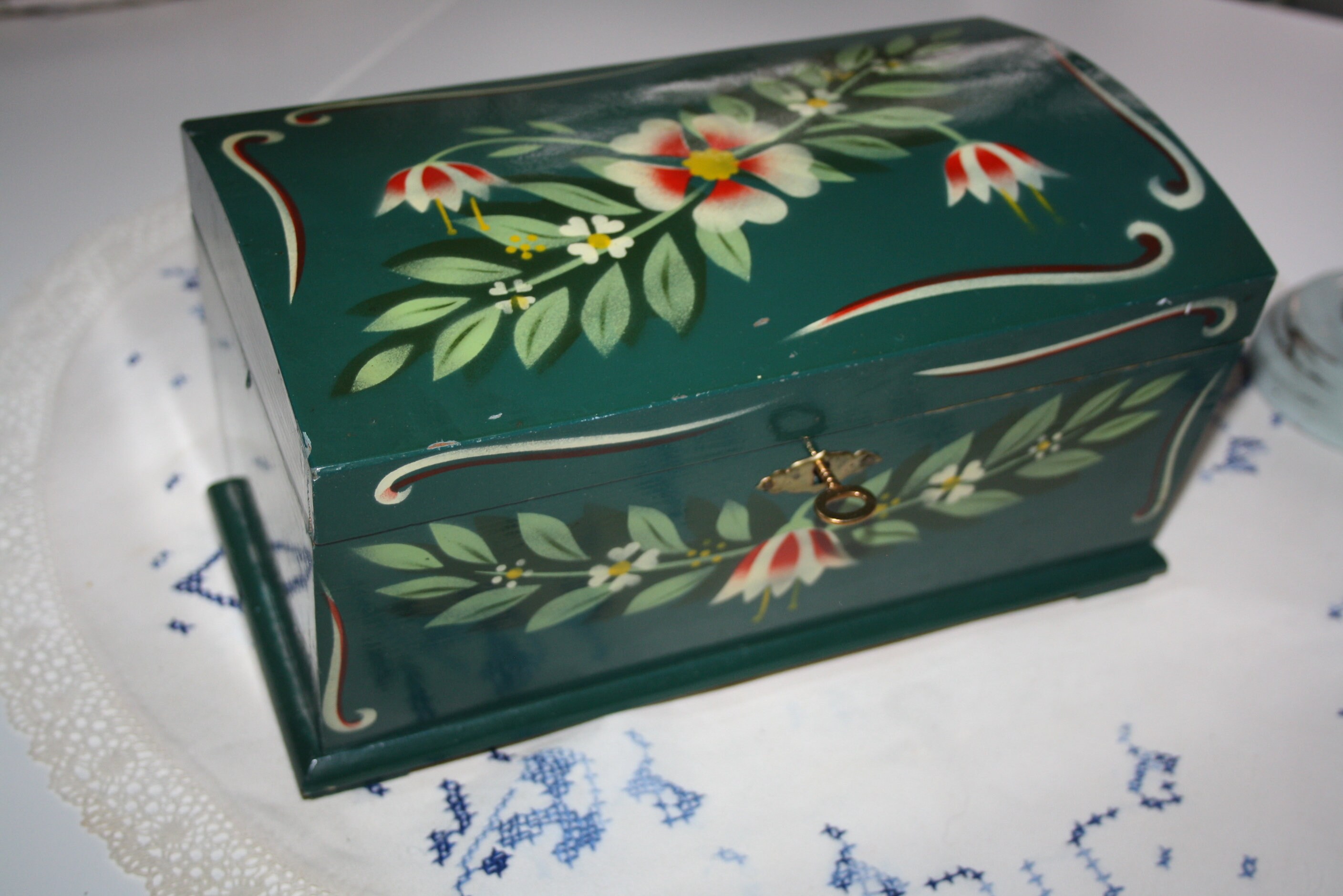 RARE FIND / Antique Wooden Sewing Box From 1950s / Lovely Handpainted ...