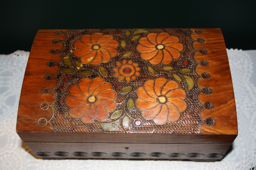 Vintage Handcrafted Wooden Box With Intario Beautiful Design - Etsy