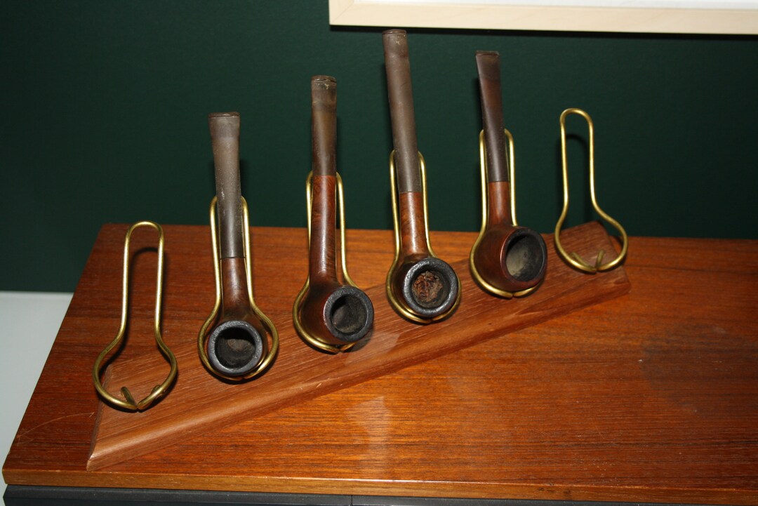 Danish Modern Pipe Holder | Teak Stand and Brass Holders | Mid Century ...