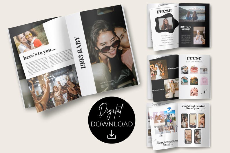 Vogue Fashion Magazine Template, Editable Canva Template, Birthday ...