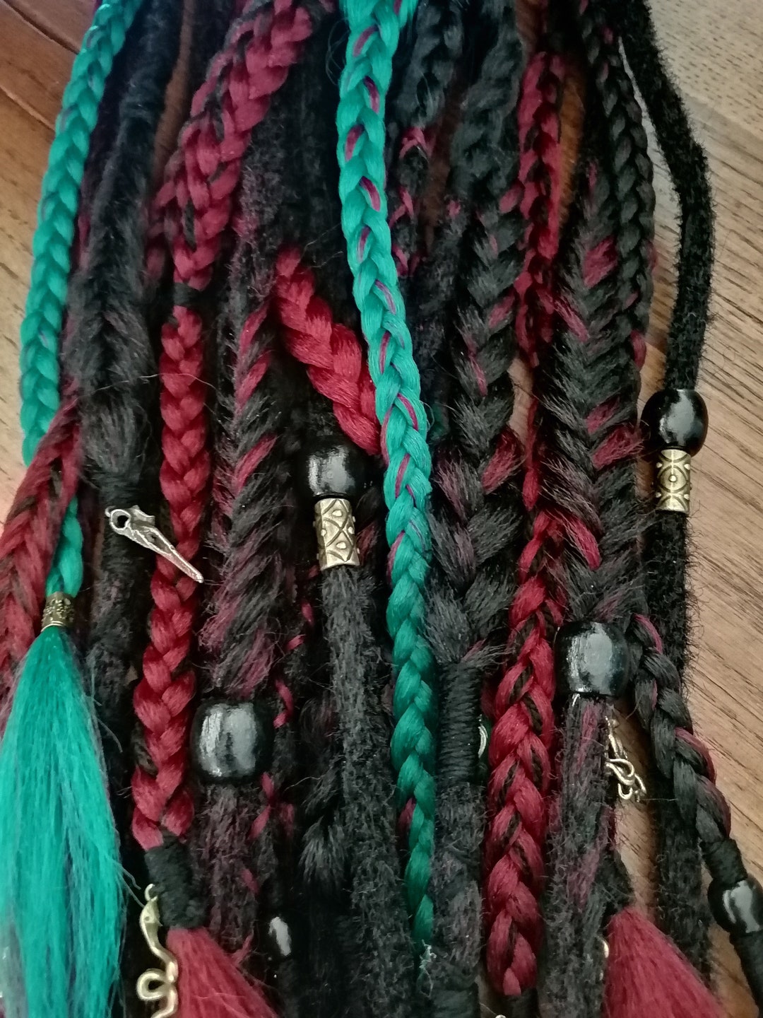 Goth Hair Extensions BLACK & BURGUNDY GREEN Single and - Etsy