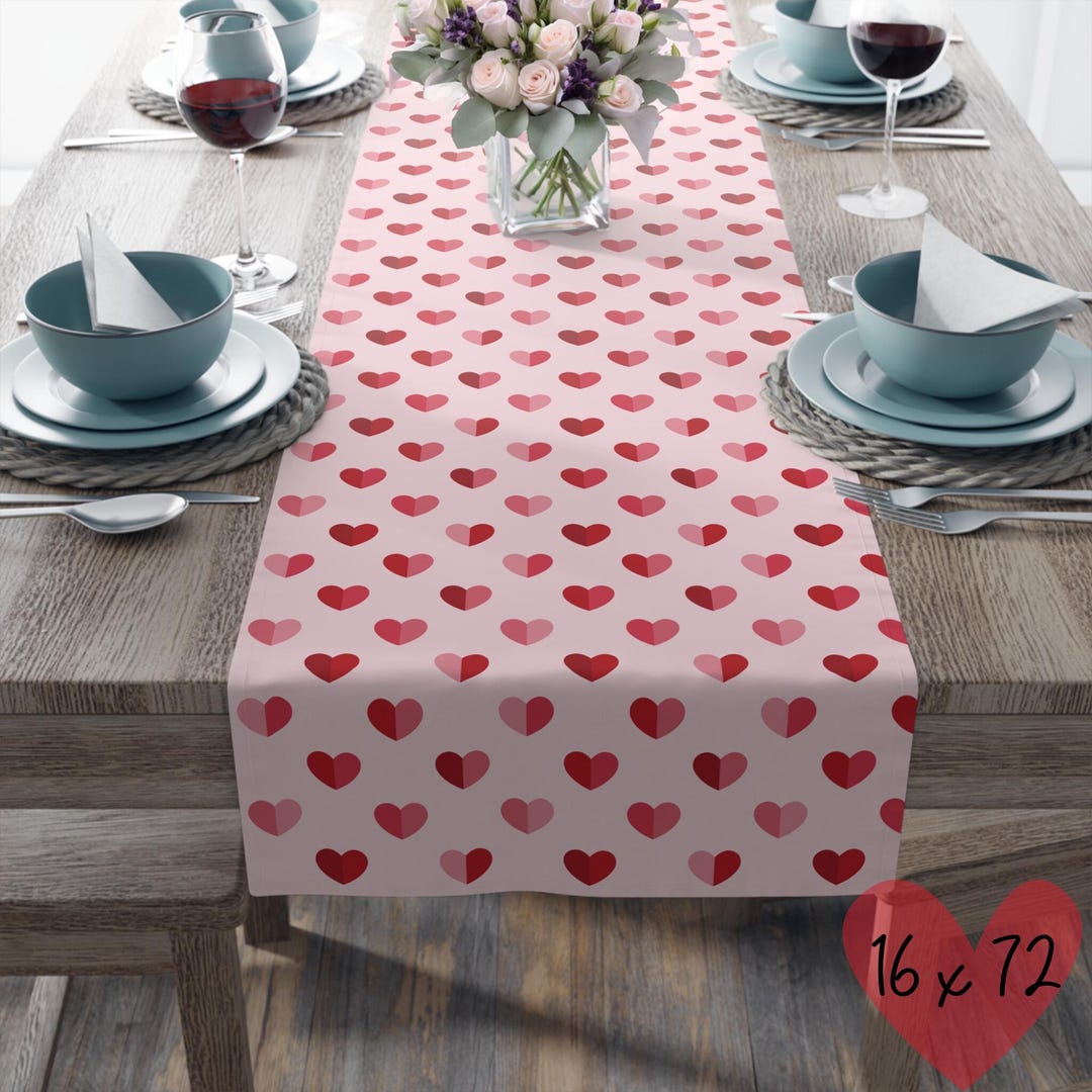 Red and Pink Two Tone Heart Design, Valentine's Table Runner, Heart ...