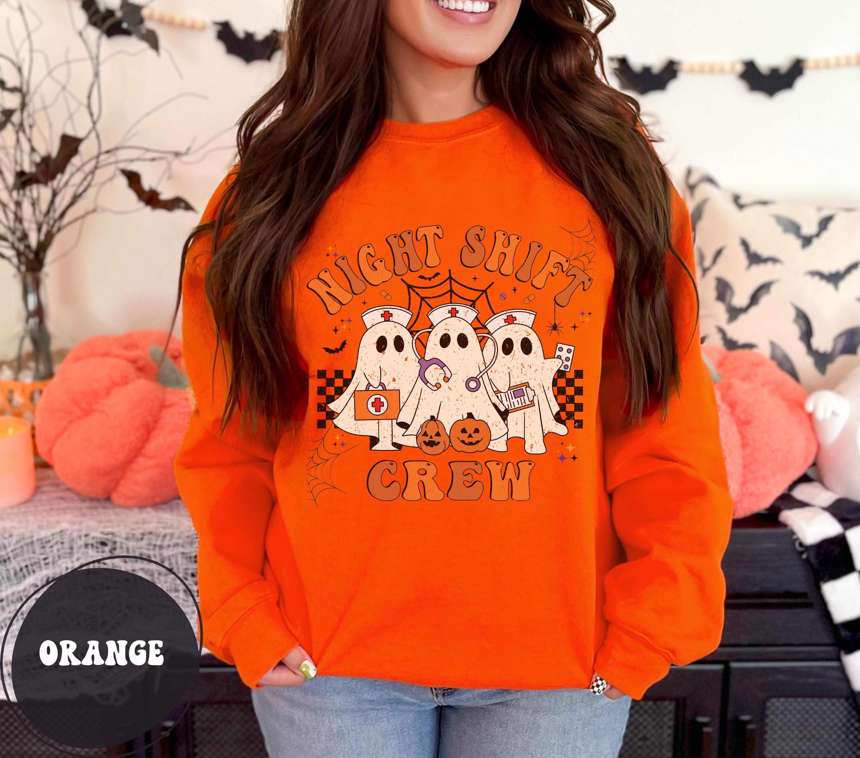 Distressed Night Shift Crew Nurse Sweatshirt, Spooky Season Pullover ...
