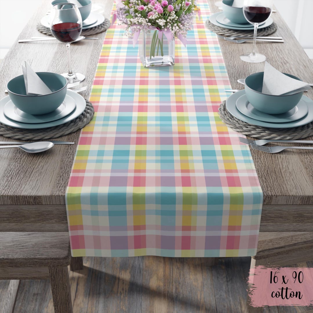 Rainbow Easter Buffalo Plaid Table Runner Cotton Poly Spring Dining ...