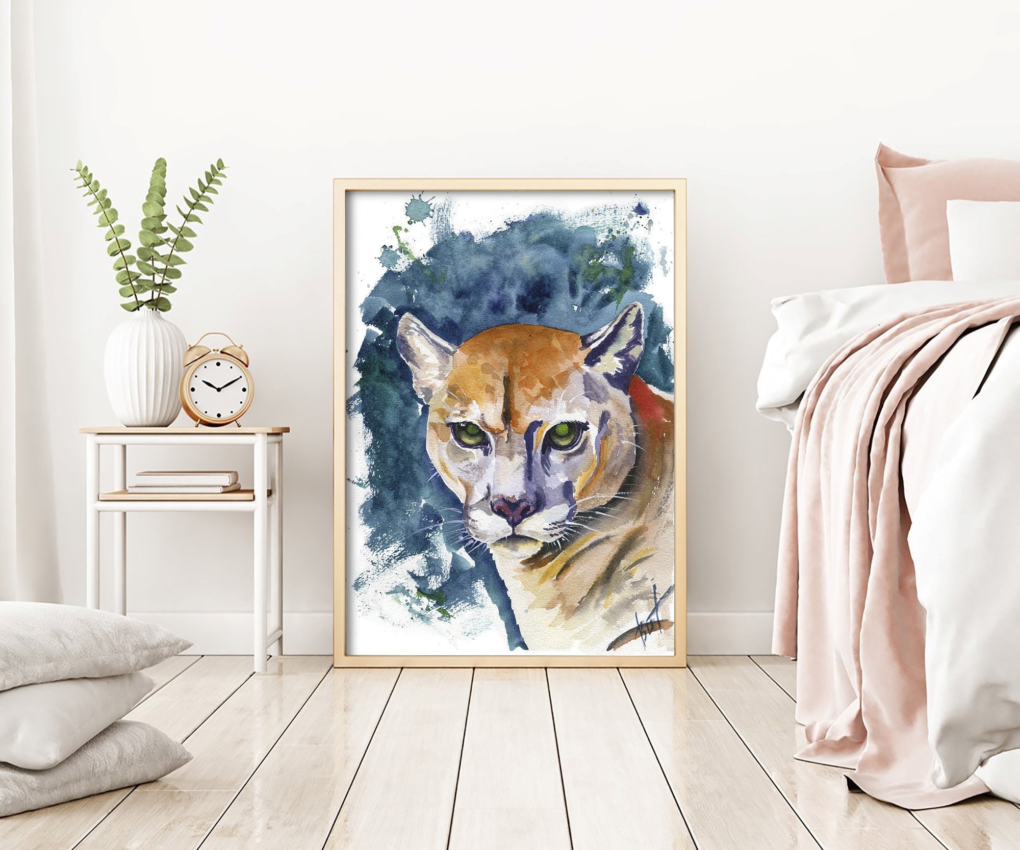 Cougar Painting Mountain Lion Wall Art Print From Original Watercolor ...