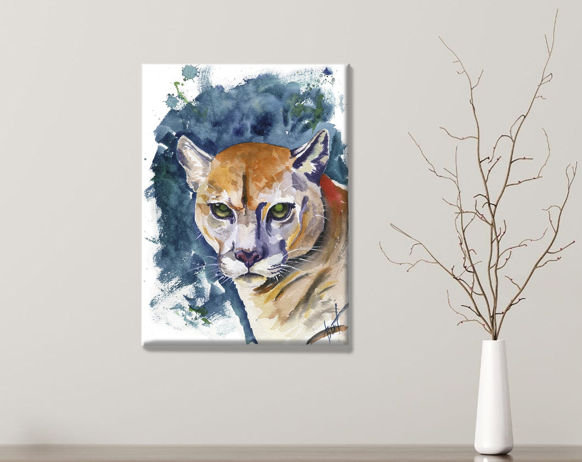 Cougar Painting Mountain Lion Wall Art Print From Original Watercolor ...