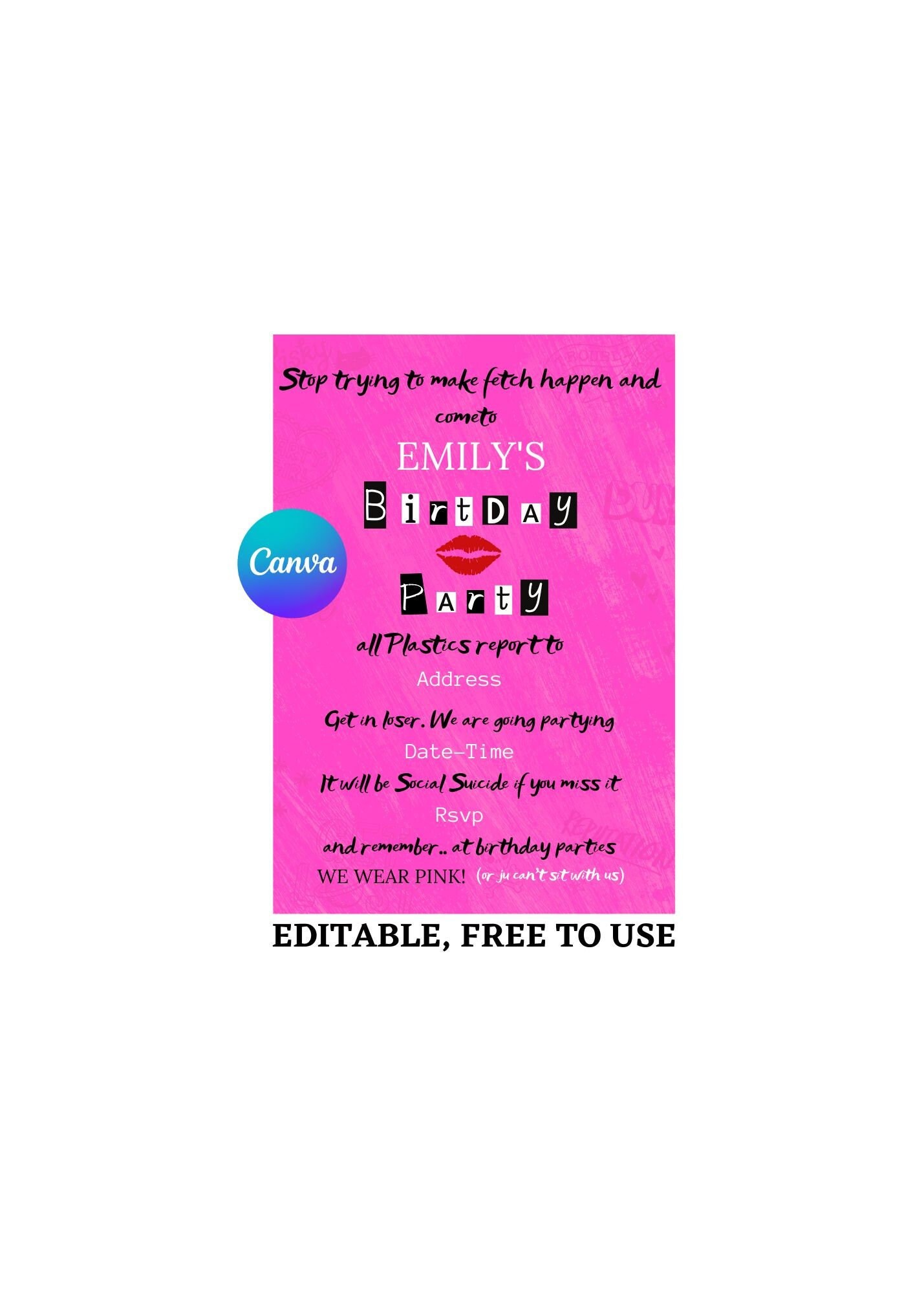 Mean Girls Invitation Birthday Invitation Bachelorette Party Bridal ...