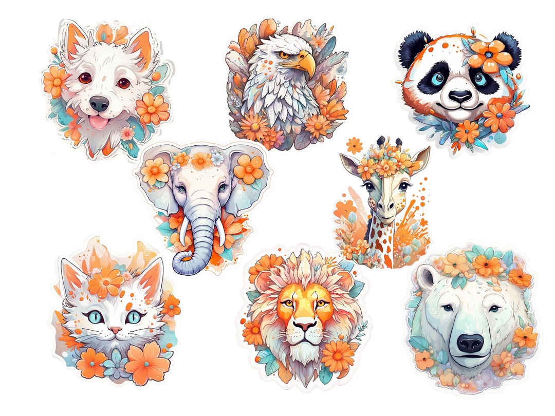 Cute Animals Clipart 3D Digital Stickers Png Bundle Kawaai Cat ...