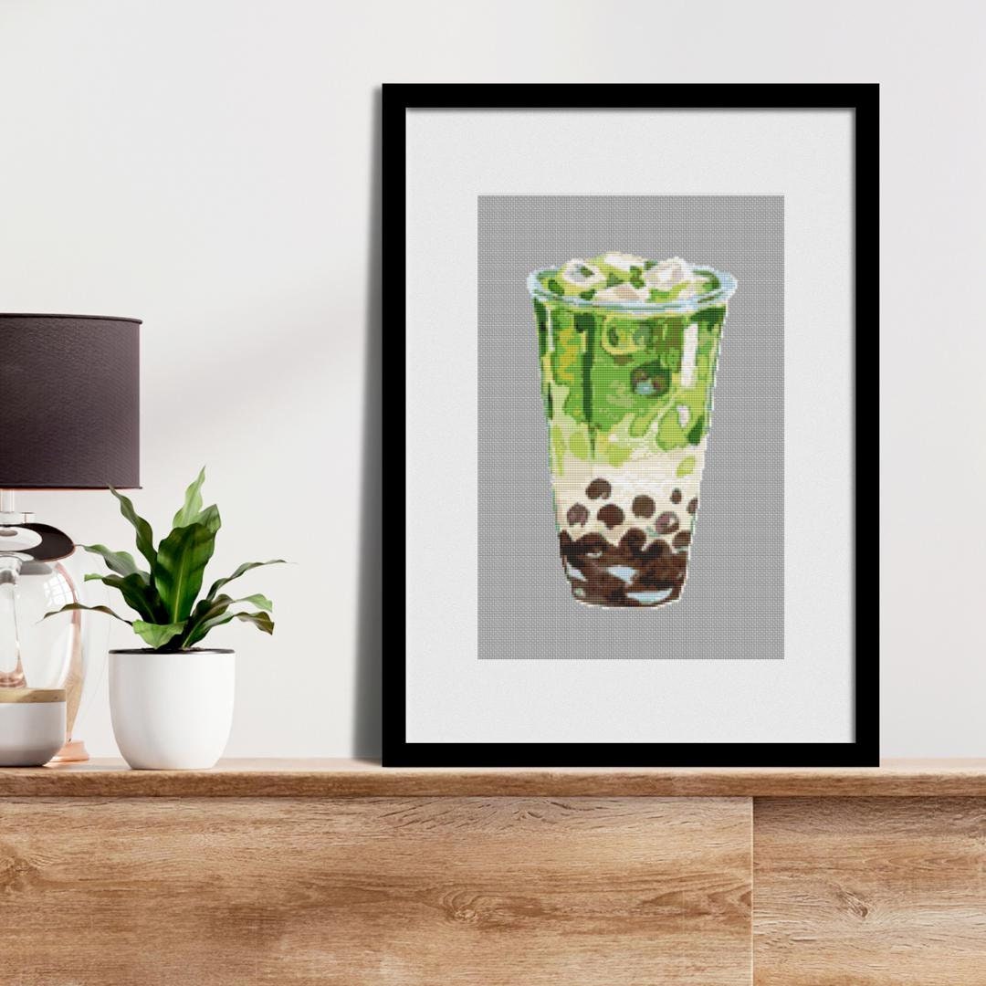 Matcha Cross-stitch,bubble Tea Needlework,pdf Pattern,instant Download ...