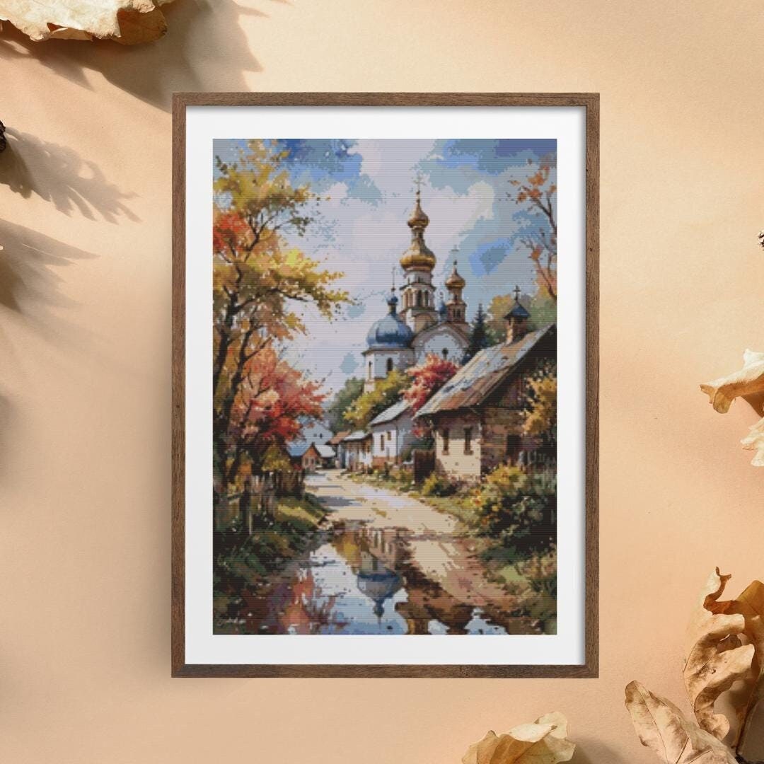 Orthodox Church Cross-stitch Pattern: Fall Landscape Embroidery (PDF ...