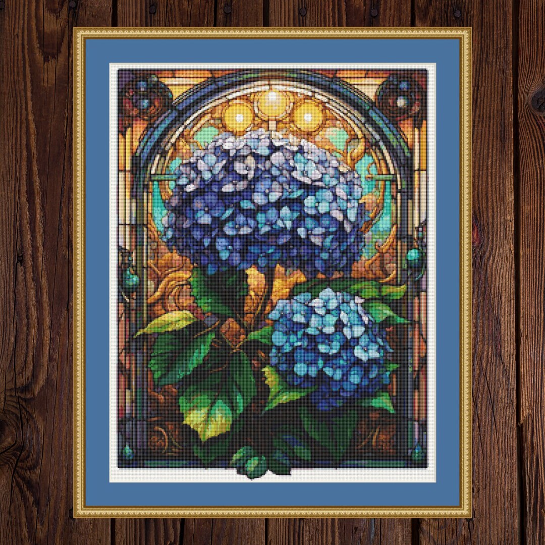 Blue Hydrangea Cross-stitch Pattern, Cross Stitch Pdf,modern Cross-stitch,counted Cross-stitch ...
