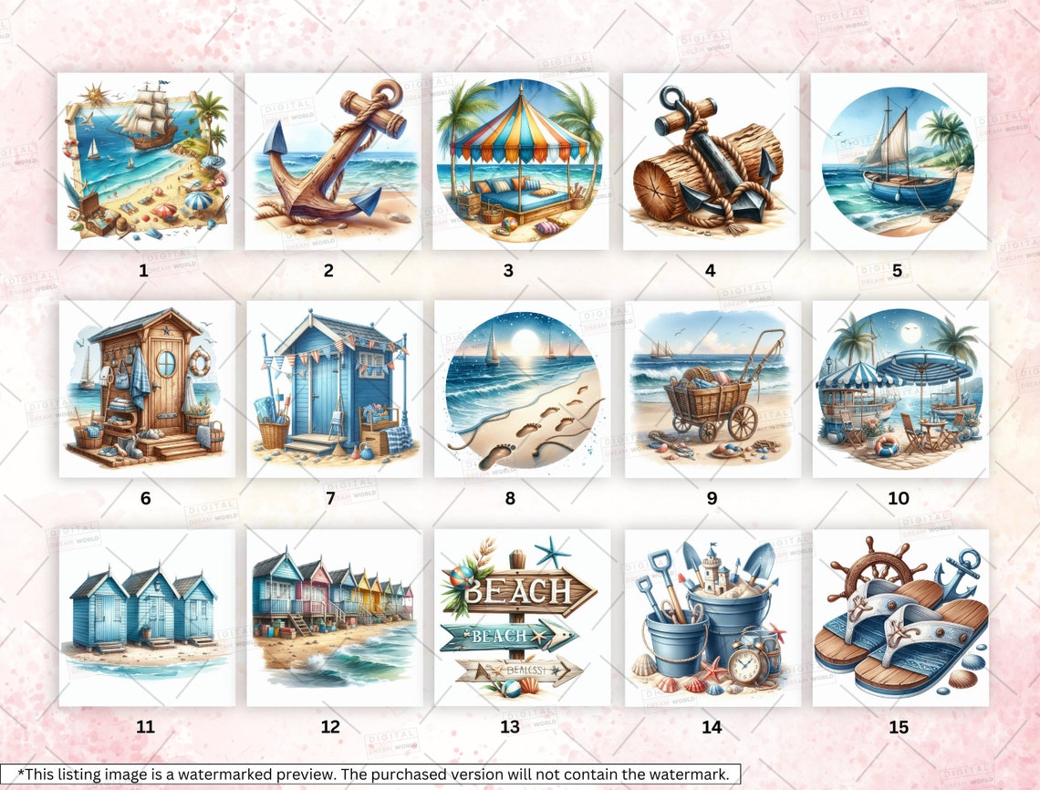 45 Watercolor Nautical Clipart Bundle, Beach Clipart Bundle, Travel PNG ...