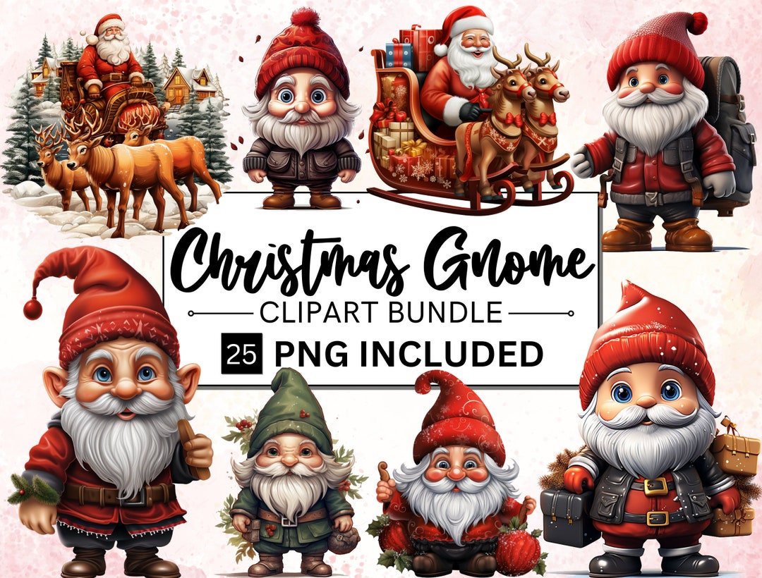 25 Watercolor Christmas Gnome Clipart, Gnomes Design, Christmas ...