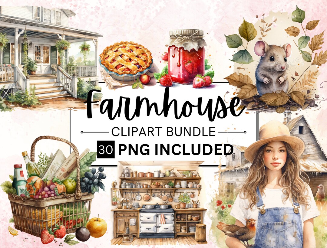 30 Farm Barn Watercolor Clipart, Farmhouse Clipart, Barn Bundle PNG ...