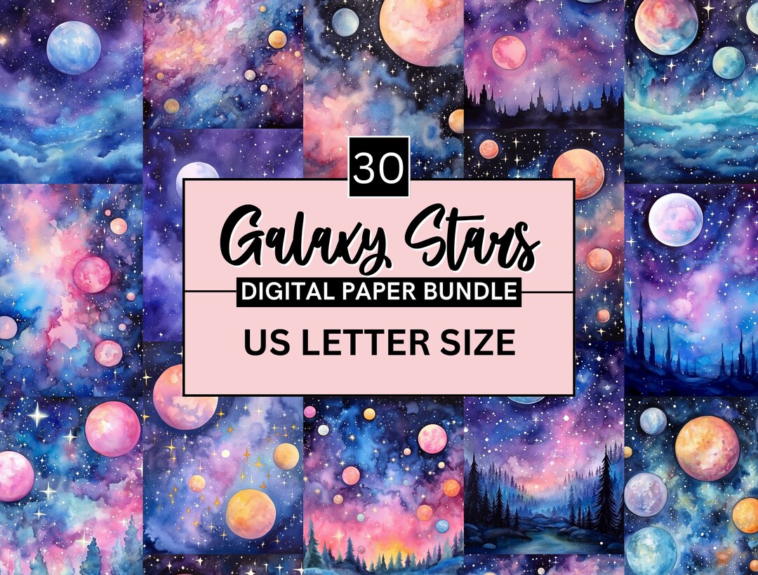 30 Printable Starry Galaxy Digital Paper, Cosmic Space Landscape ...