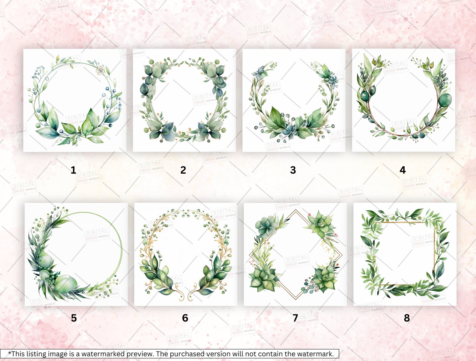 30 Watercolor Green Plant Frames Set Greenery Digital Frames - Etsy