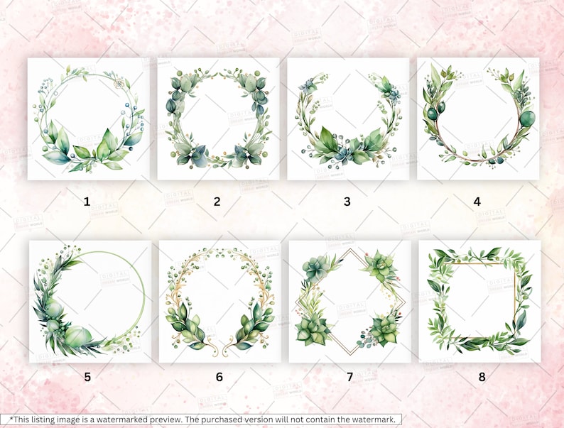 30 Watercolor Green Plant Frames Set Greenery Digital Frames - Etsy