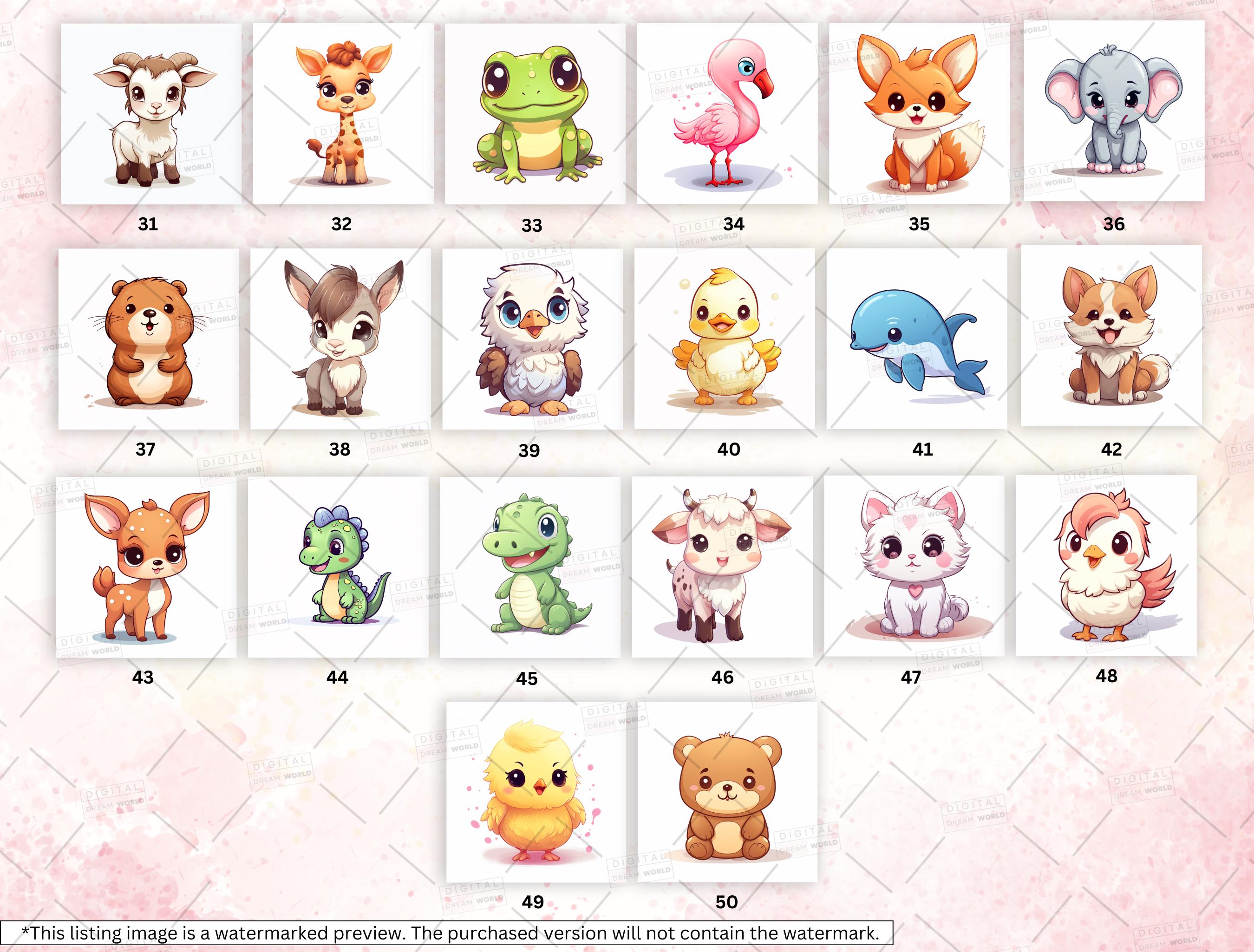 50 Watercolor Cute Animals Clipart, Baby Animal, Forest Animal Doodle ...