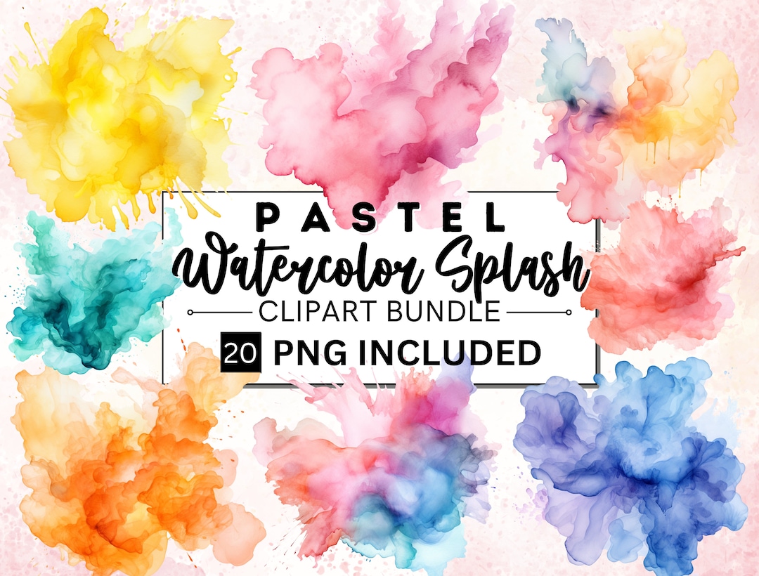 20 Pastel Watercolor Alcohol Ink Splash Clipart, Paint Splatter PNG ...