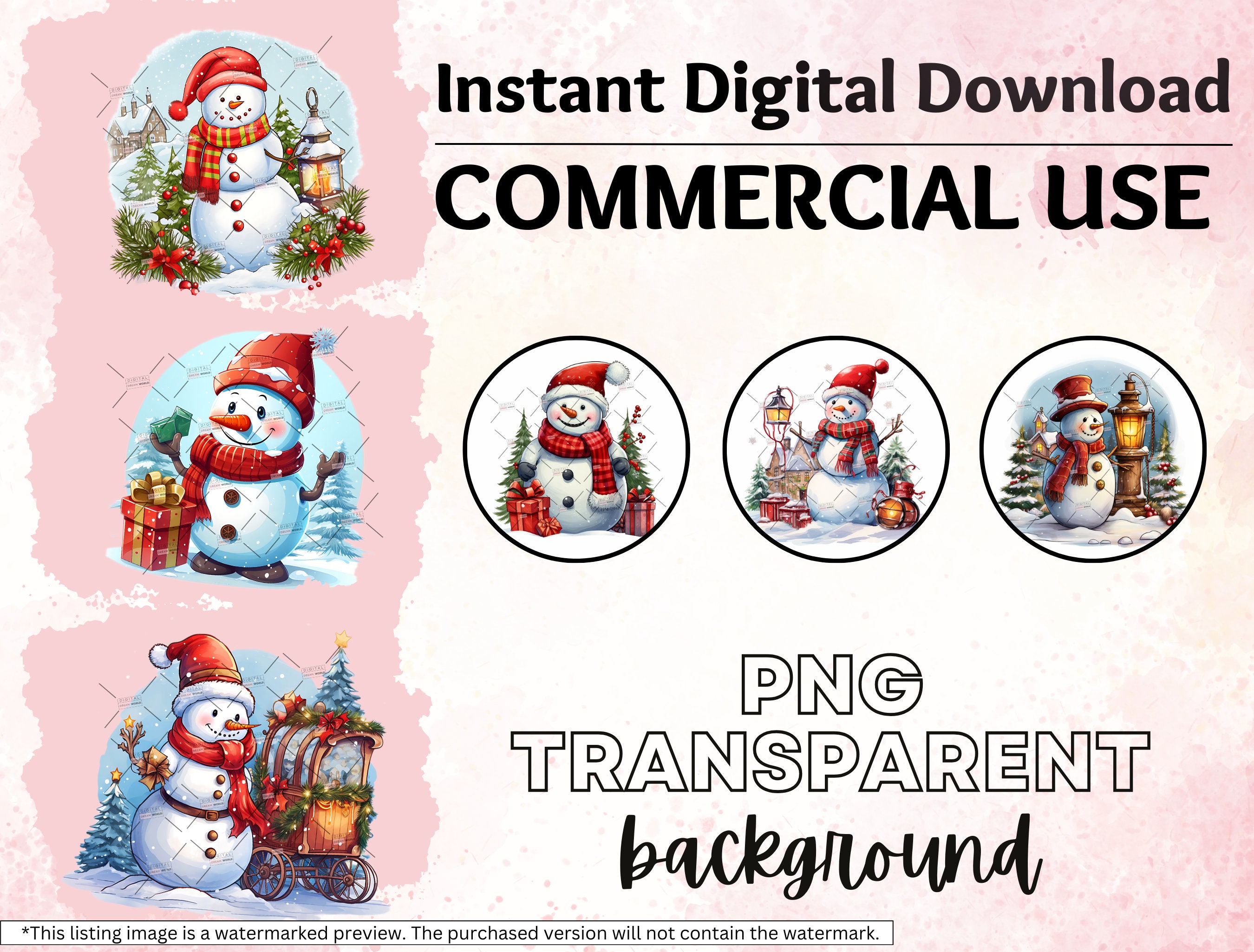 35 Watercolor Cute Christmas Snowman Clipart PNG Bundle, Winter Clipart ...