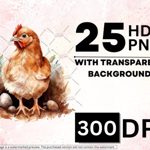 25 Watercolor Chicken Clipart, Farm Animals Clipart, Hen Clipart ...