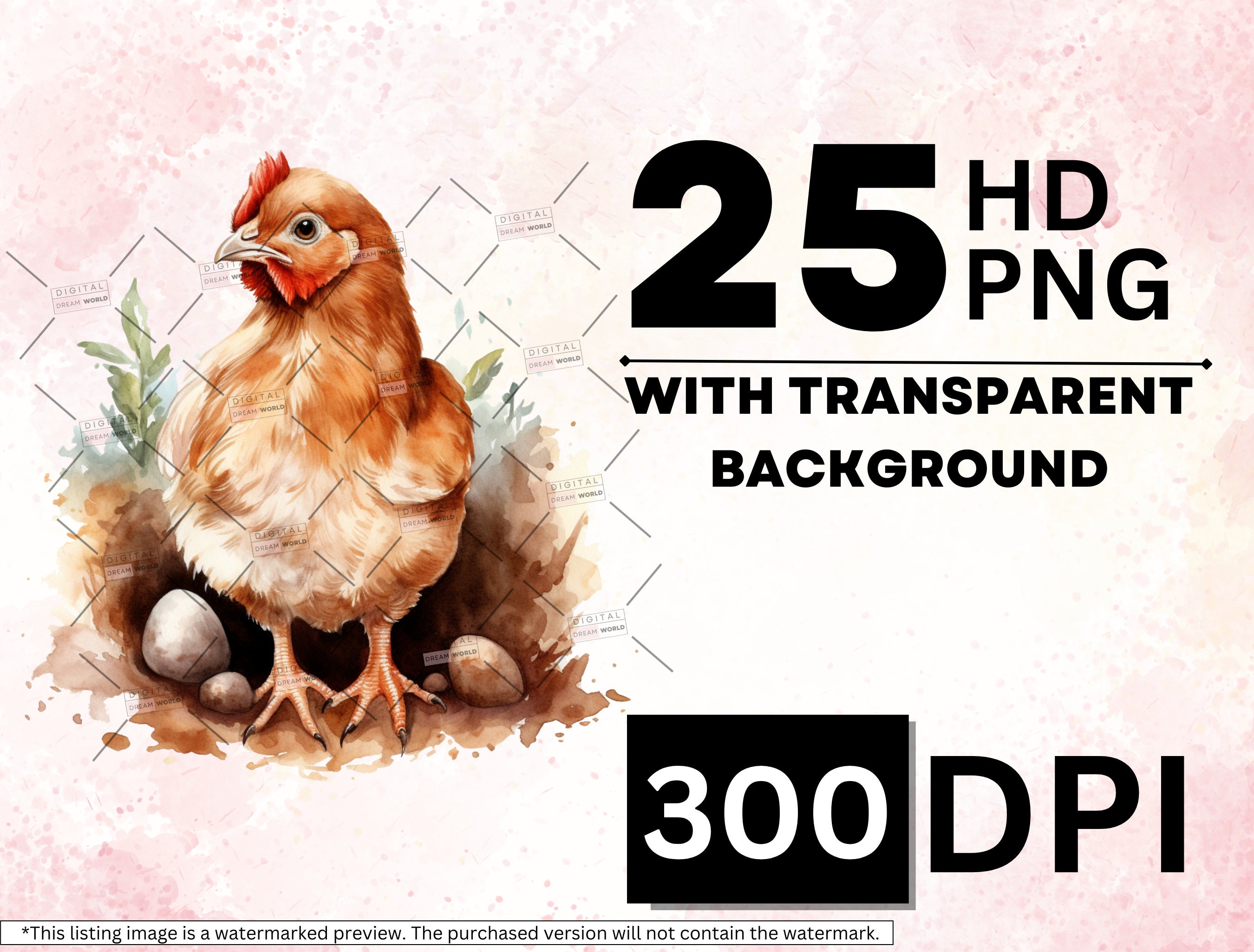 25 Watercolor Chicken Clipart, Farm Animals Clipart, Hen Clipart ...