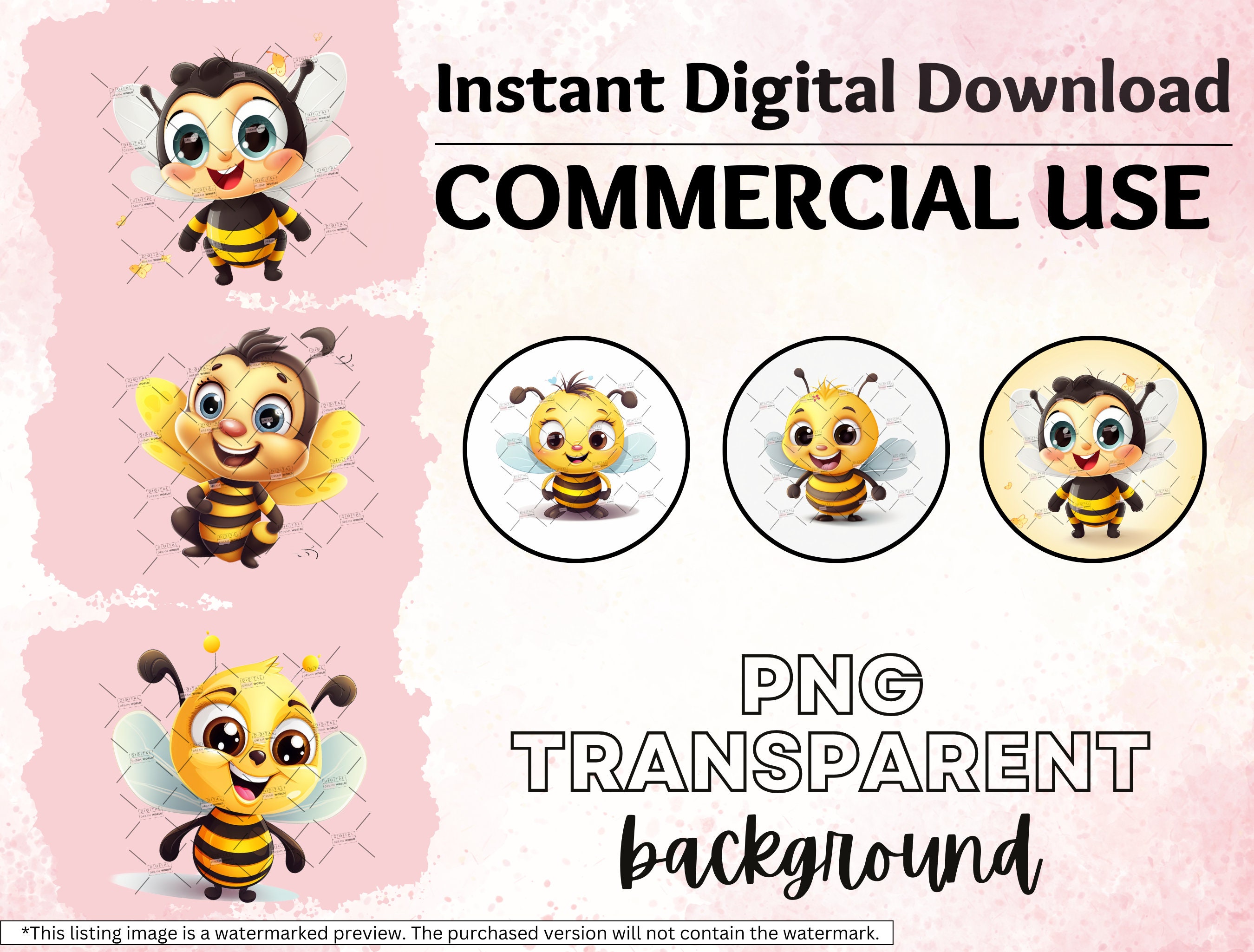 Watercolor Honey Bee Clipart Bundle, 25 PNG, Nursery Decor (digital ...