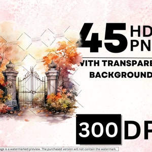 45 Autumn Gates Clipart Bundle, Watercolor Fall Season Clipart, Autumn ...