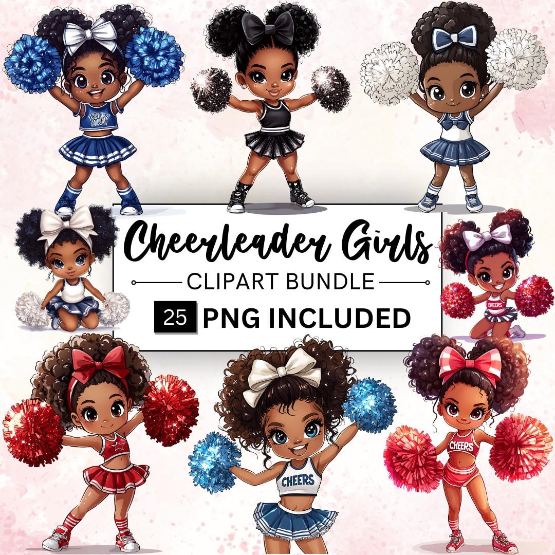 Cheerleader Girls PNG Clipart Bundle, Glitter Cheer Squad (digital ...