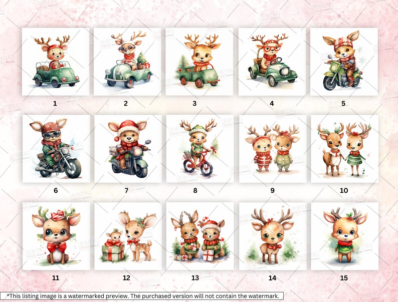 Watercolor Christmas Reindeer Clipart, Cute Woodland Animals (45 PNG ...