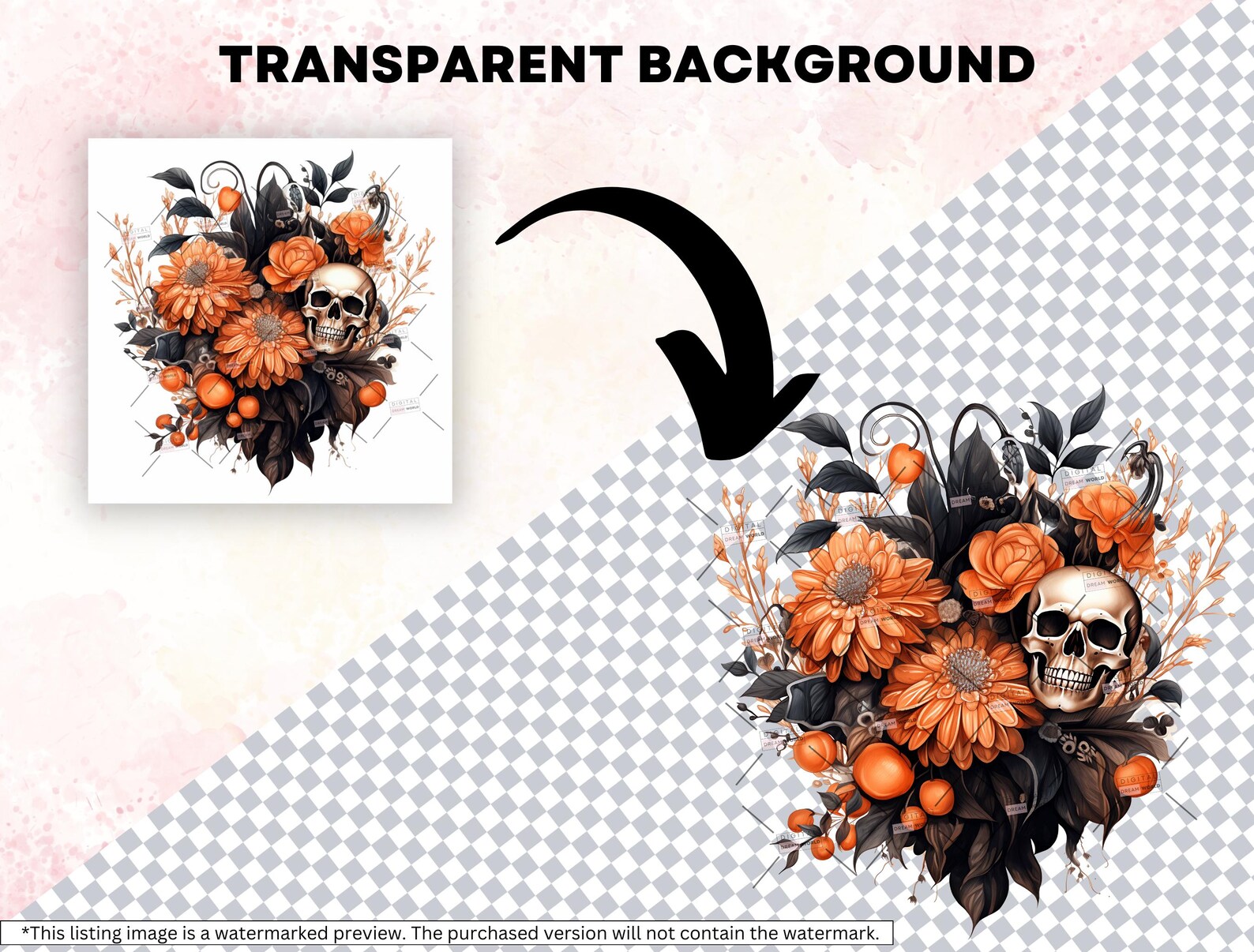 30 Watercolor Halloween Flowers Clipart, Floral Clipart, Orange Flowers ...