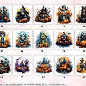65 Watercolor Halloween PNG Clipart Bundle, Happy Halloween PNG Clipart ...