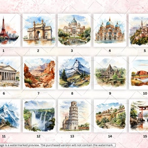 40 Watercolor Landmarks PNG Clipart Bundle, Popular Landmarks Clipart ...