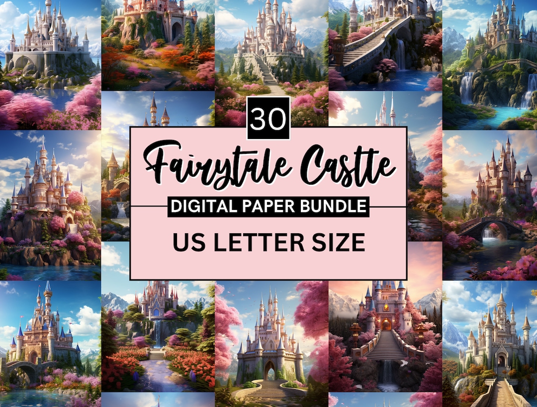 30 Printable Fairytale Castle Digital Paper, Princess Fairytale Castle ...