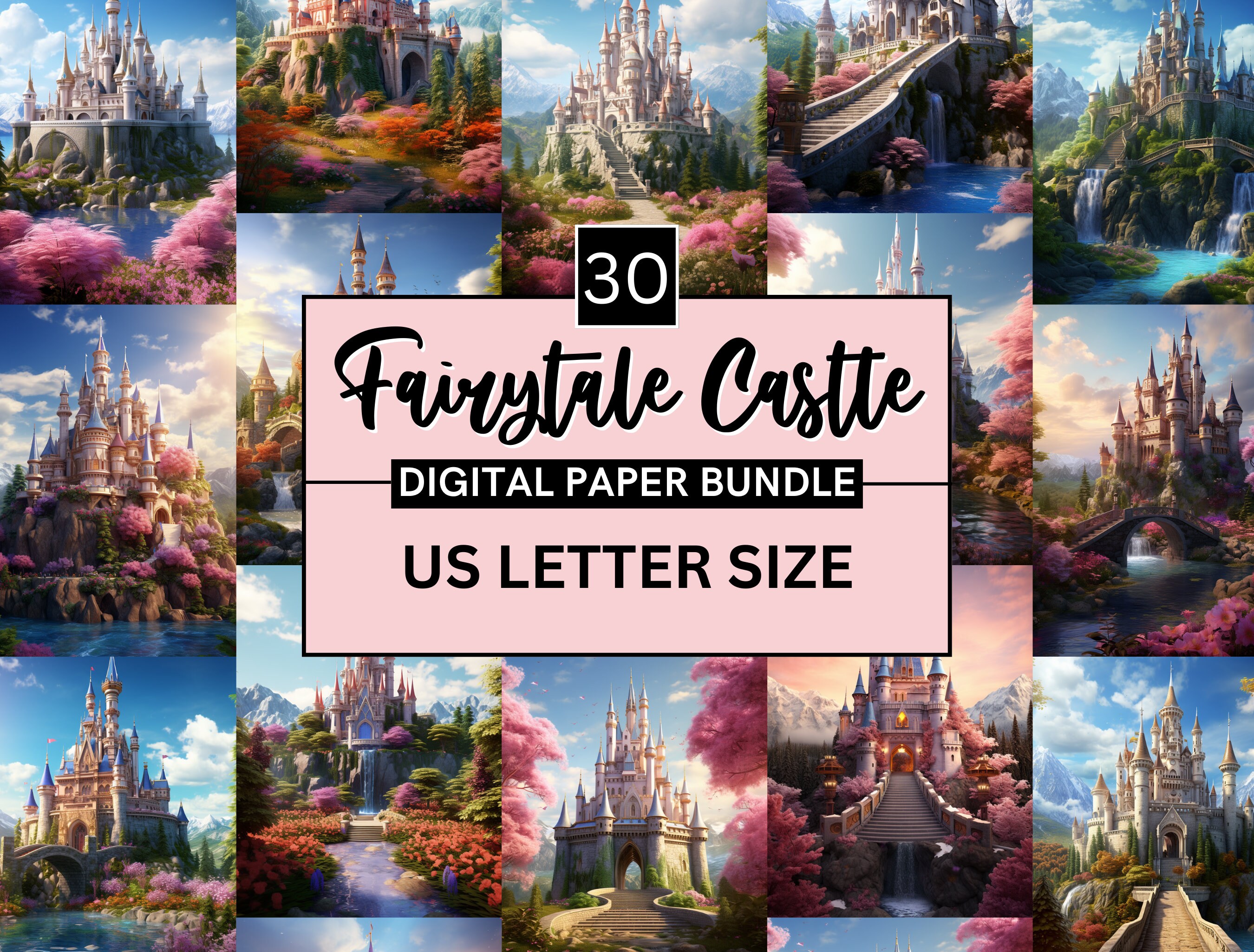 30 Printable Fairytale Castle Digital Paper Princess Castle - Etsy